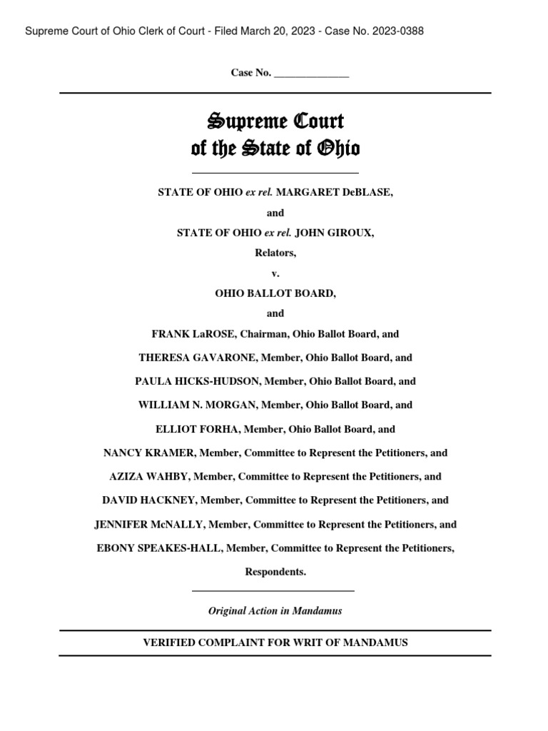 Lawsuit Over Ohio Ballot Board Approving Abortion Amendment | PDF ...