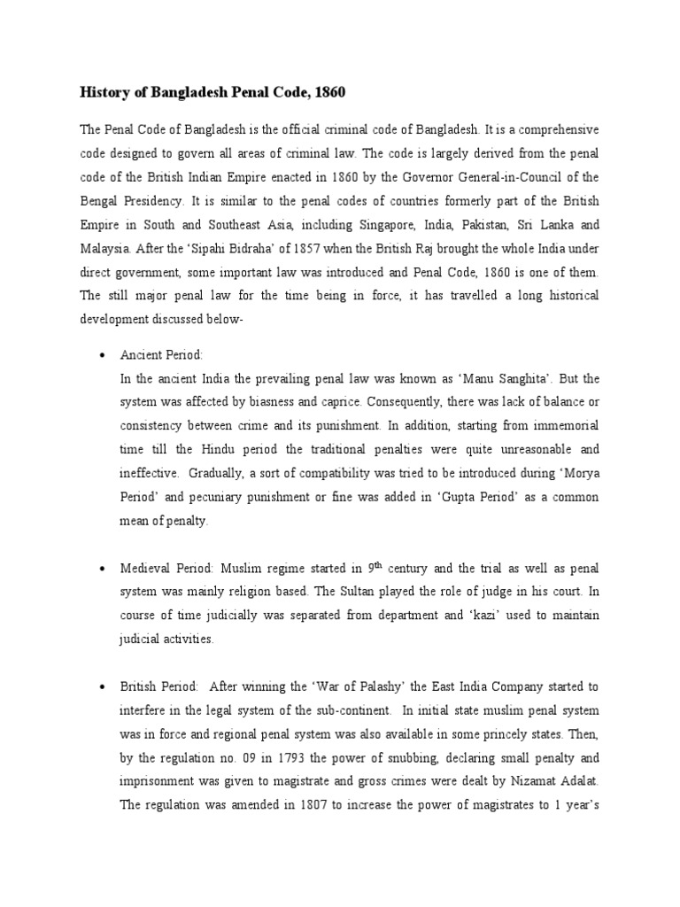 History of BD Penal Code | PDF | Crimes | Crime & Violence