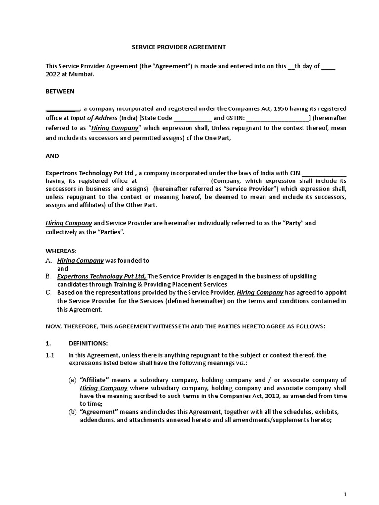 Service Agreement - TPP Model.docx.pdf | PDF | Indemnity | Bankruptcy