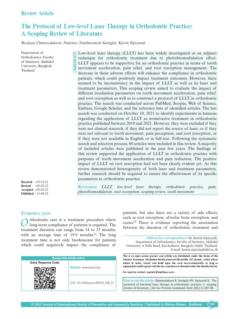 The Protocol of Low-Level Laser Therapy in Orthodontic Practice | PDF ...