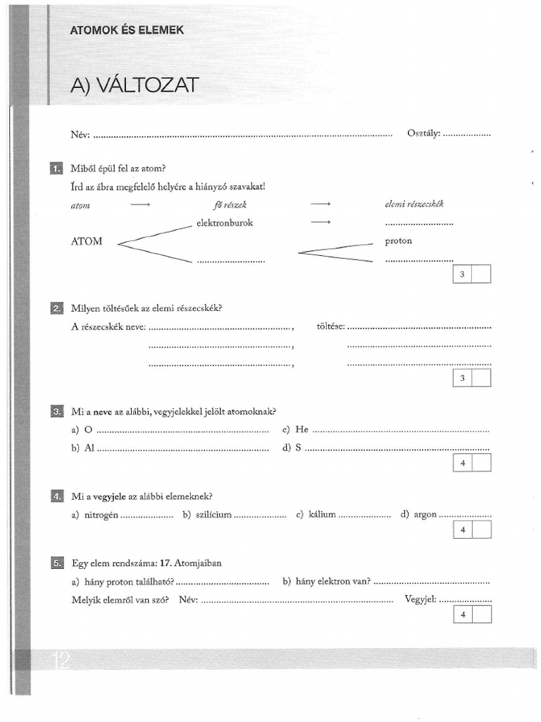 Kémia 7 OFI Atomok És Elemek ABCD | PDF