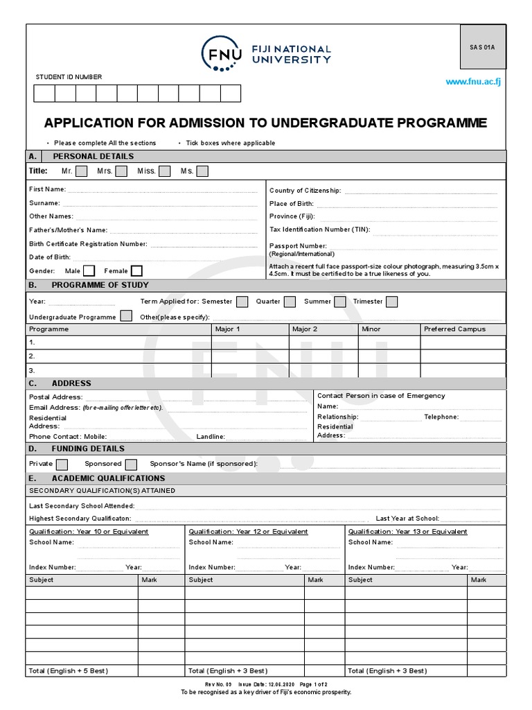 FNU Undergraduate Admission Application 2026 | PDF | Identity Document ...