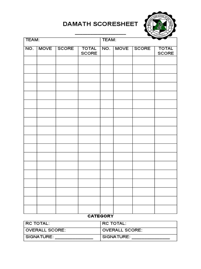 Damath Scoresheet | PDF