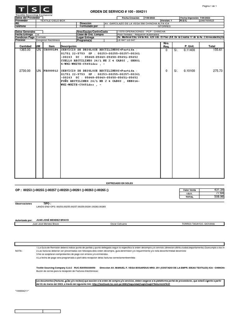 Orden de Compra Modelo | PDF