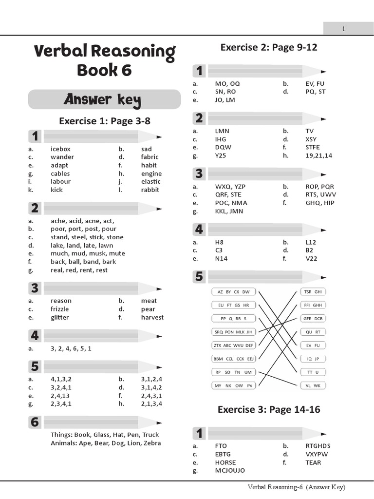 Verbal Reasoning Book 6: Answer Key | PDF