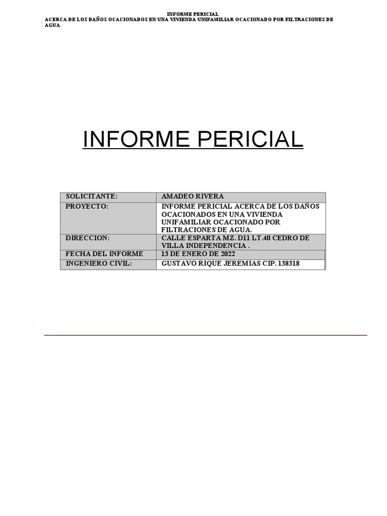 Informe Pericial: Daños por Filtraciones | PDF | Hogar, jardinería y ...