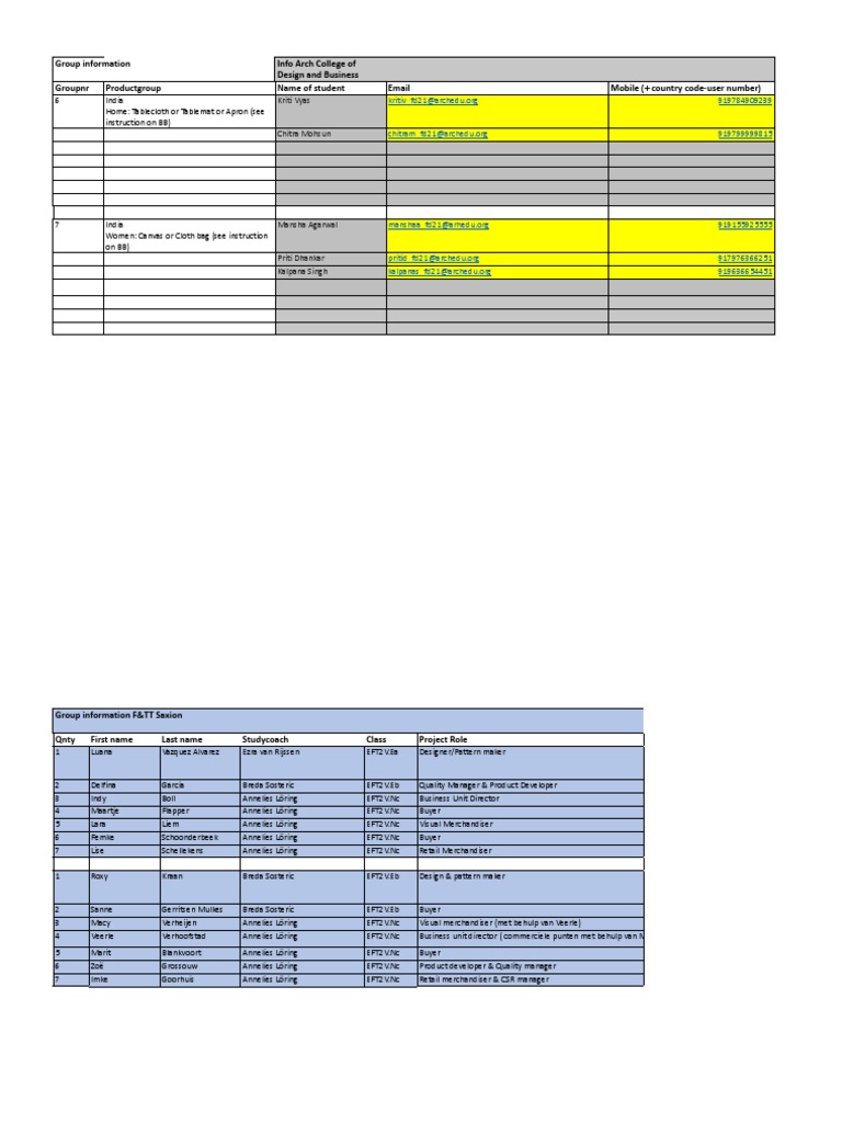 Arch Project Group Info - Sept.5 - Sheet1 PDF | PDF
