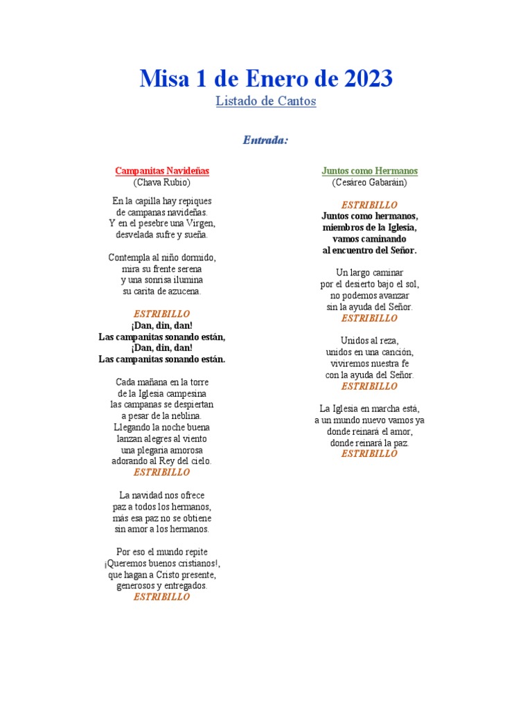 Letras de Cantos de Misa | PDF | Misa (liturgia) | Amor