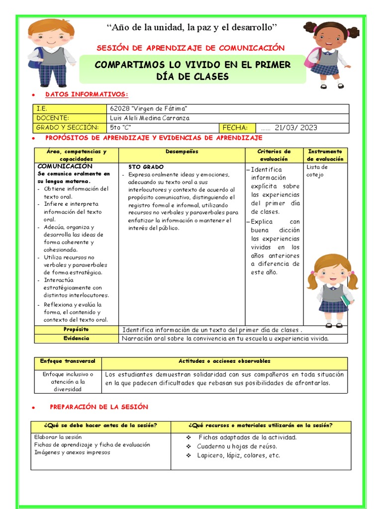 Sesión de Aprendizaje de Comunicación | PDF
