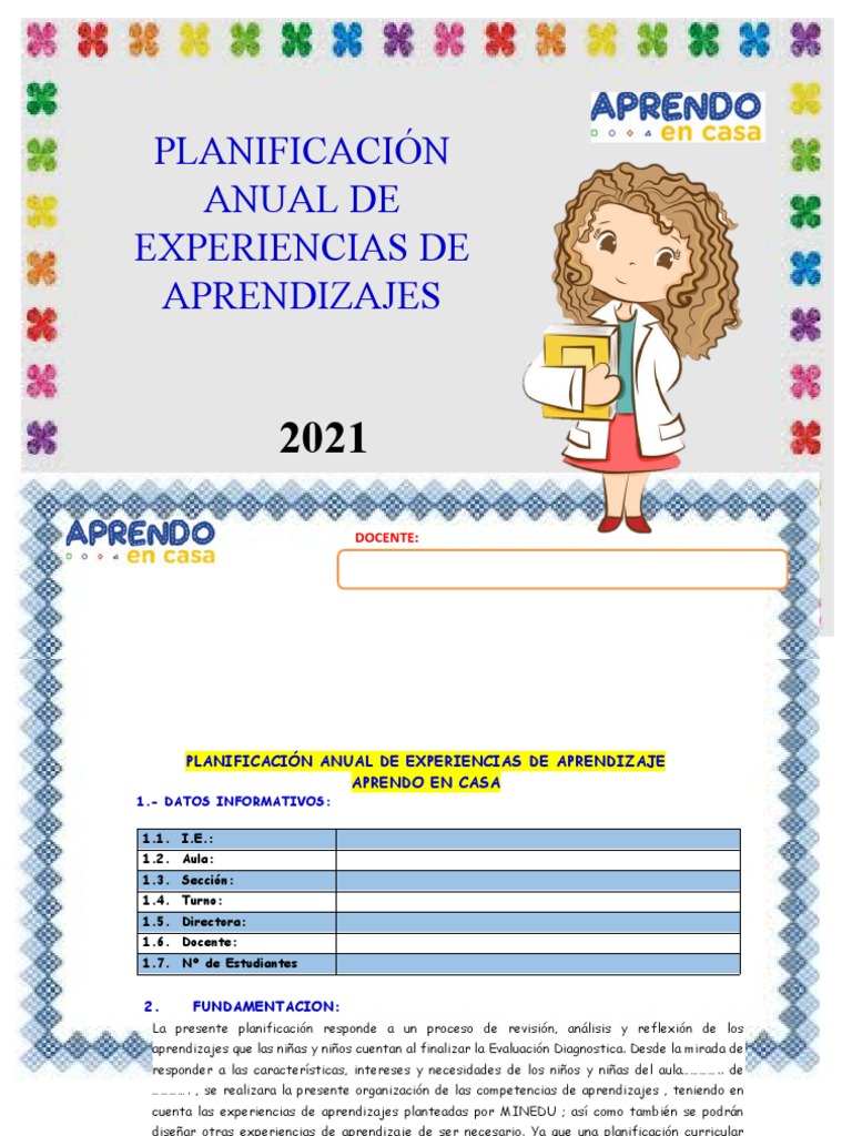 Planificación Anual de Experiencias de Aprendizaje | PDF | Cognición