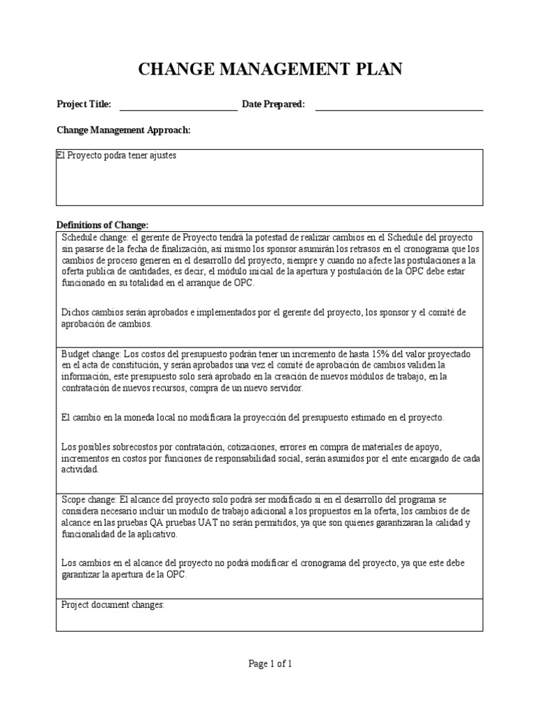 Change Management Plan | PDF | Informática