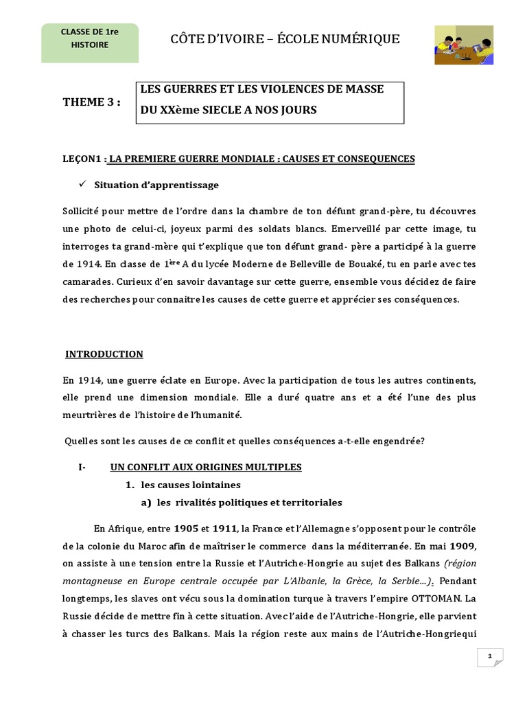 1ère H6-La Première Guerre Mondiale Causes Et Conséquences | PDF ...