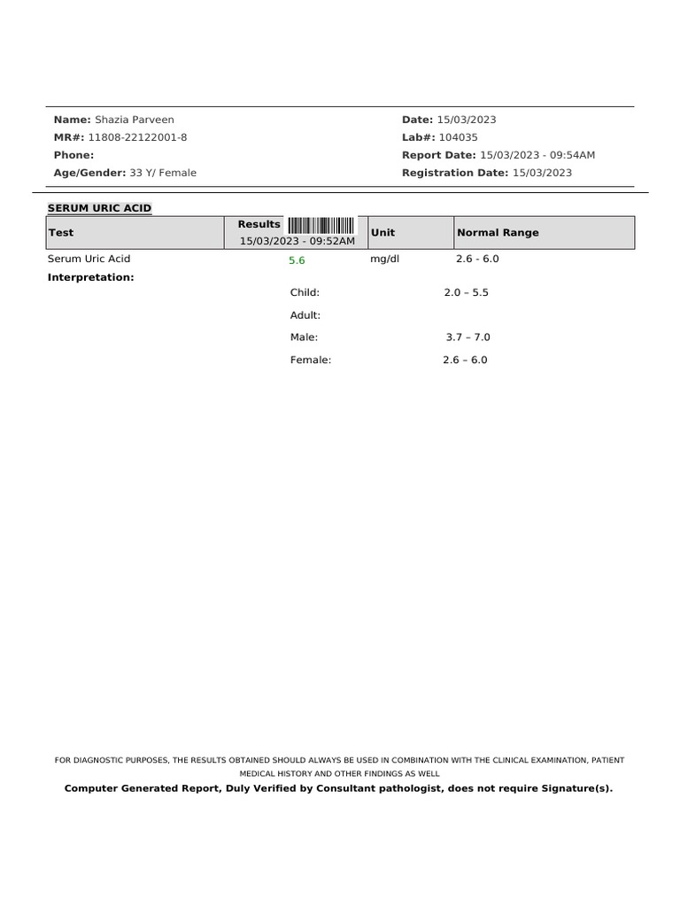 Serum Uric Acid and Lipid Profile Report | PDF | Cholesterol | Medical ...