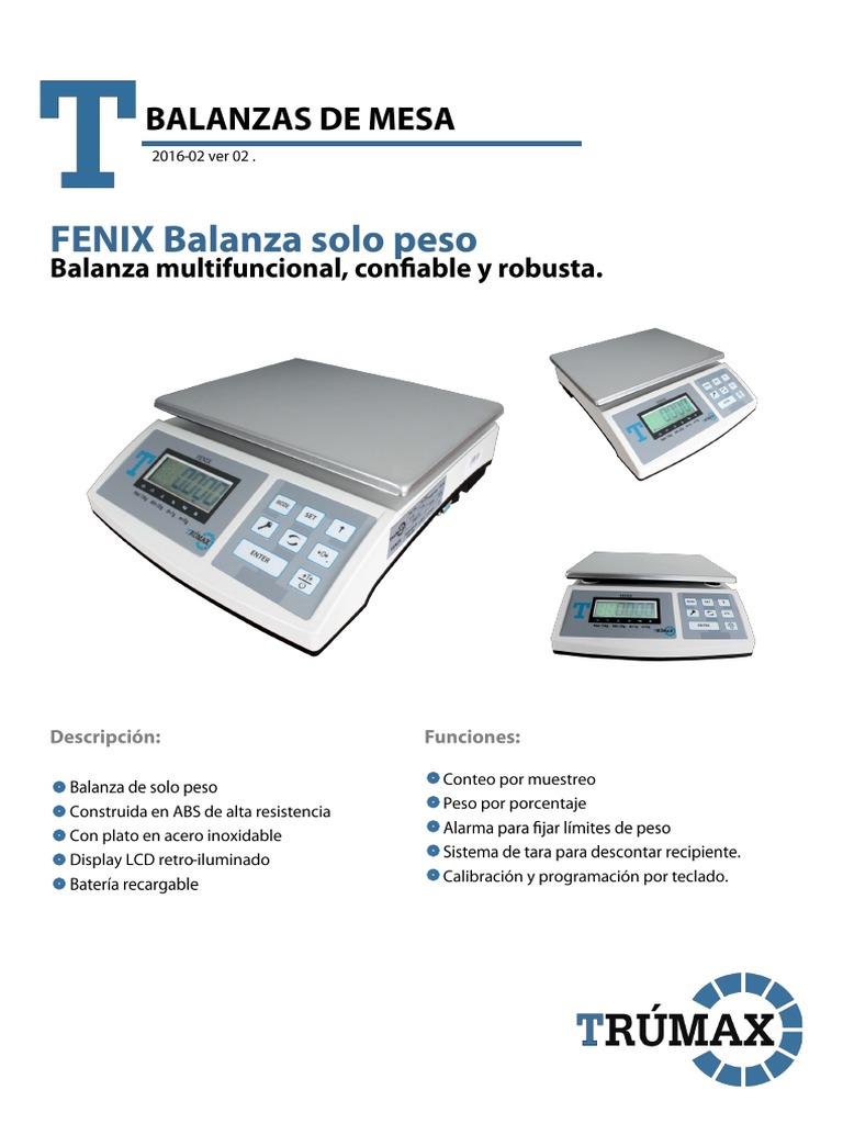 Ficha Tecnica Balanza - Trumax Modelo Fenix | PDF