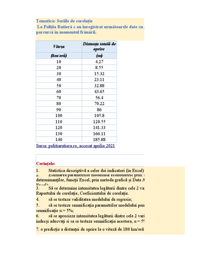 STATISTICA - AT 3.1. Viteza Si Distanta de Franare | PDF