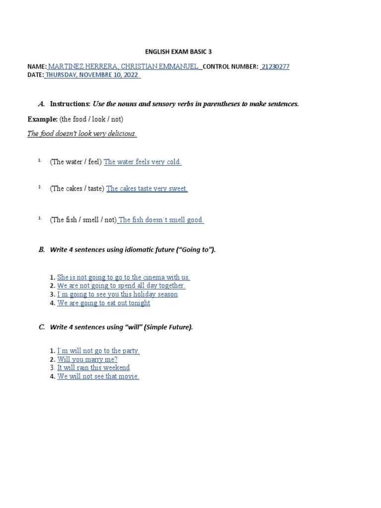 English Exam Instructions and Examples | PDF