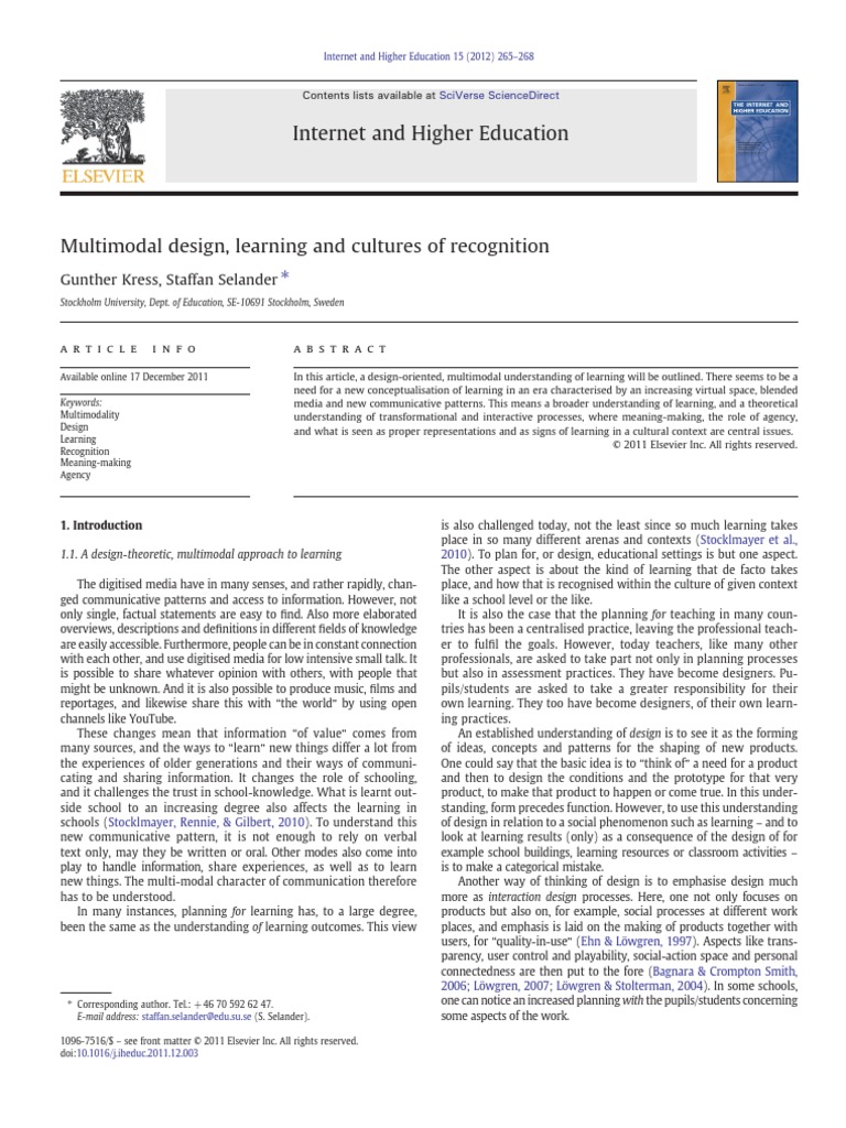 Multimodal Design, Learning and Cultures of Recognition | PDF ...
