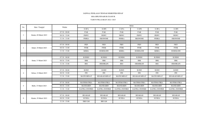 Jadwal Pts Genap | PDF