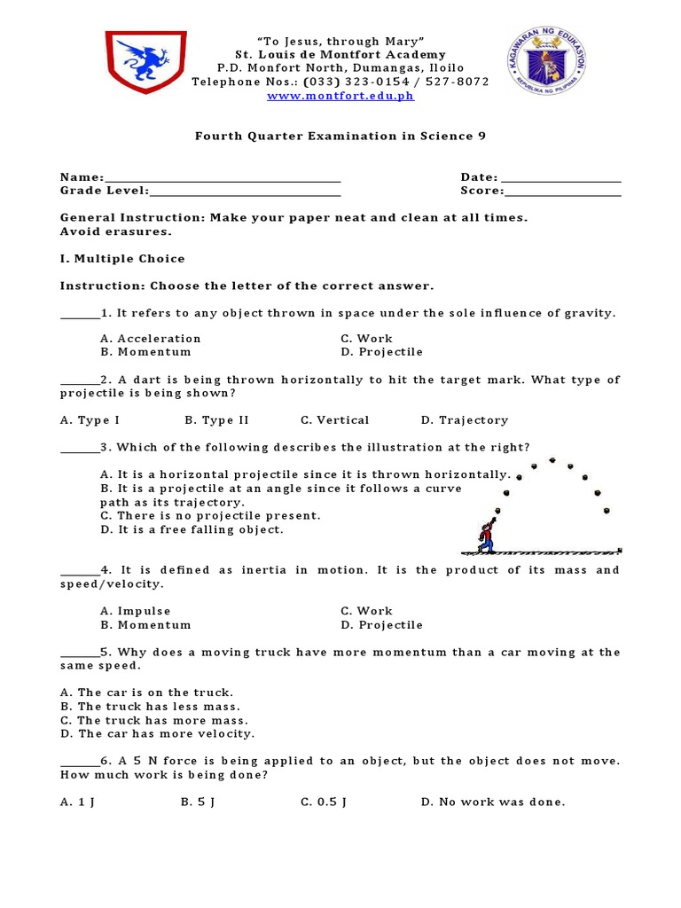 Science 9 Fourth Quarter Exam | PDF | Force | Projectiles