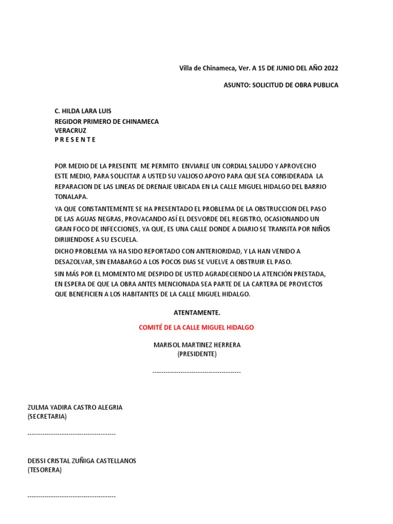 Anexos Solicitud de Obra Publica | PDF