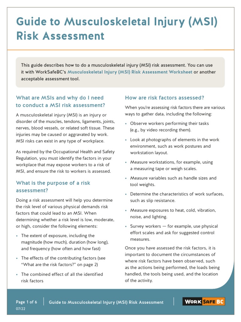 Guide Musculoskeletal Injury Risk Assessment PDF en PDF | PDF ...