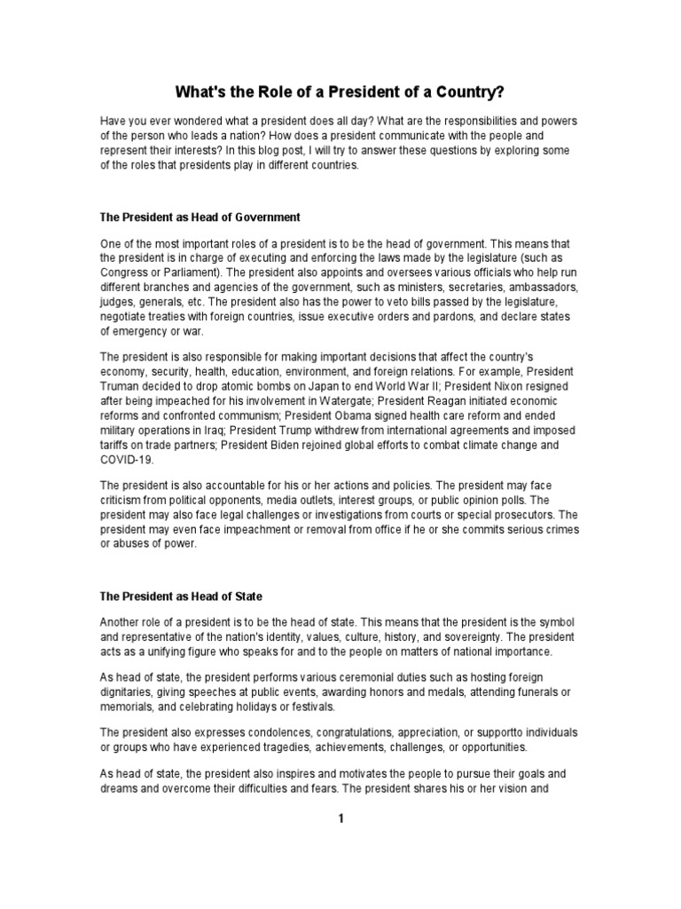 What's The Role of A President of A Country | PDF | Presidents Of The ...