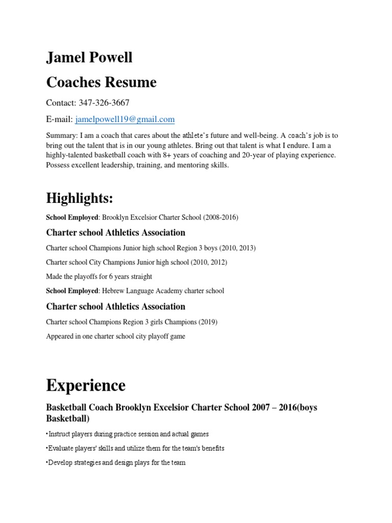 Jamel Powell Coaches Resume 1 PDF | PDF