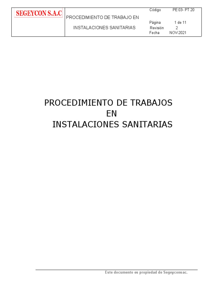 Procedimiento de Trabajo en Instalaciones Sanitarias | PDF | Tubería (transporte de fluidos ...
