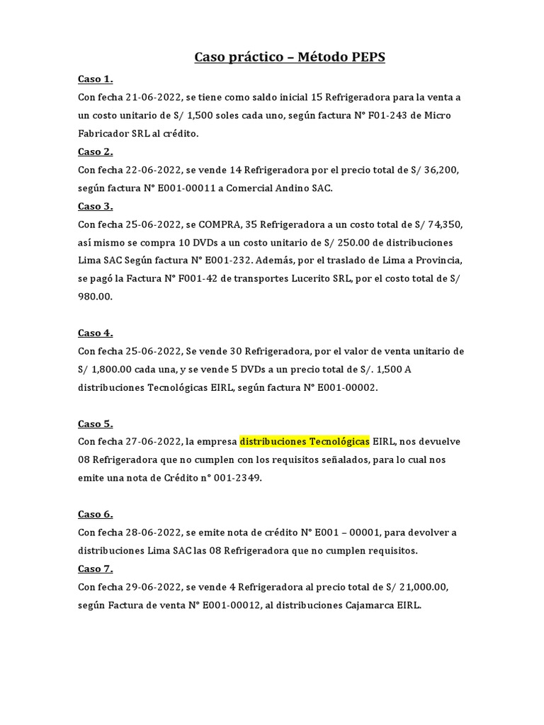 Kardex Metodo PEPS - Caso Practico - Edilberto Mejía | PDF