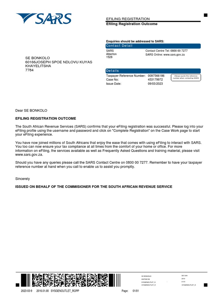 Successful eFiling Registration Confirmation | PDF | Public Finance | Taxation