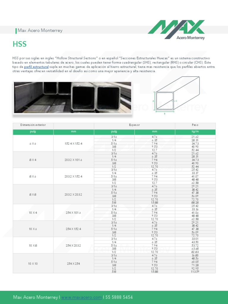 Perfil Hss Ficha Tecnica - Max Acero Monterrey | Descargar gratis PDF | Materiales de ...