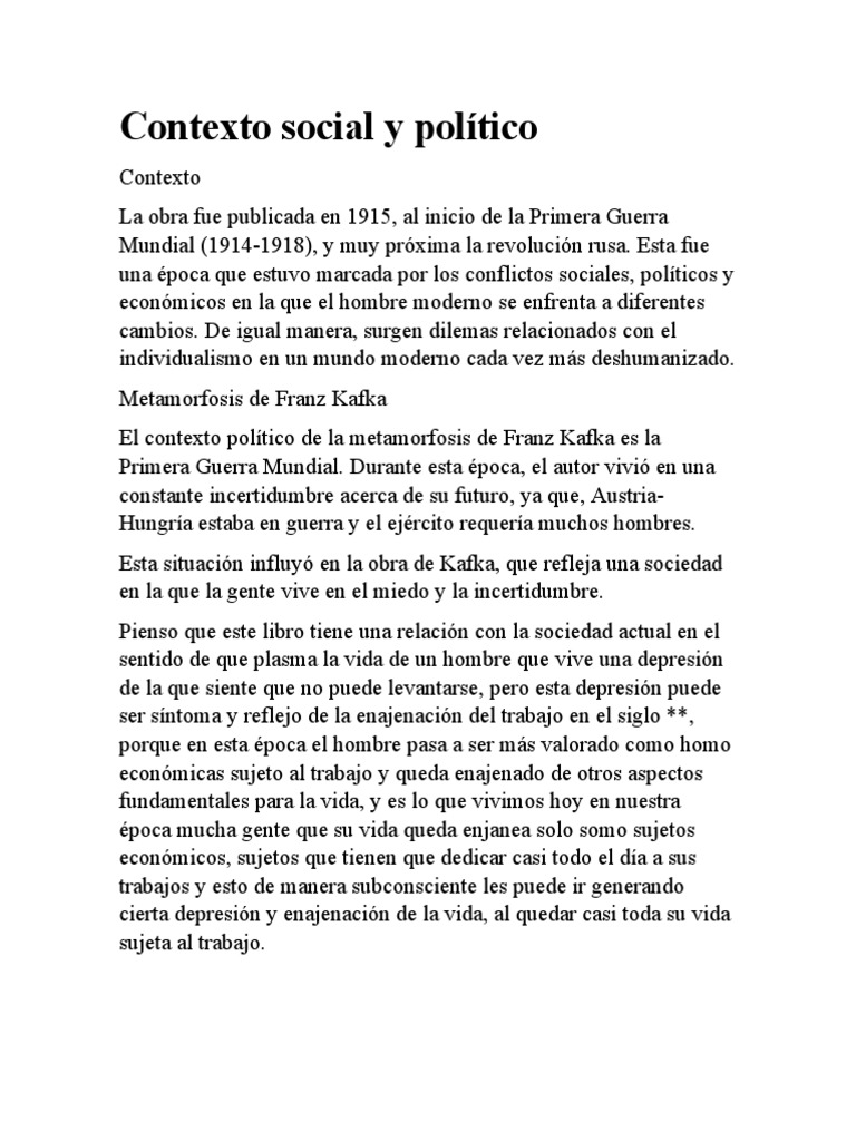 Contexto social y político en Kafka | PDF | Franz Kafka | Sociedad