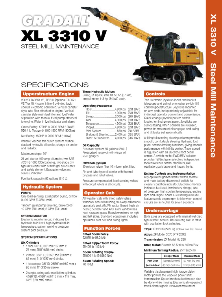 Gradall Xl3310V Steel Mill Maintenance Manual PDF | PDF | Horsepower ...