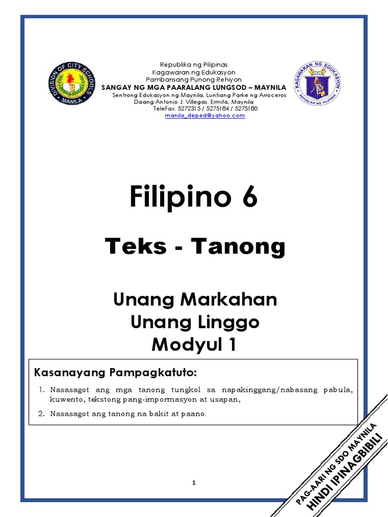 FILIPINO 6 - Q1 - Mod1 | PDF