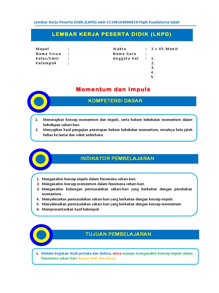 5A - 19 - Fiqih Fuadatursa'adah - LKPD Momentum Dan Impuls PDF | PDF