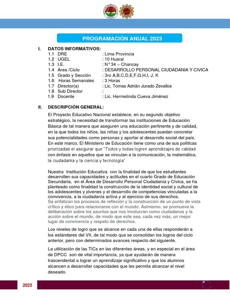 Programacion Anual DPCC 3 Imprimir | PDF | Evaluación | Aprendizaje