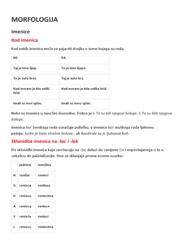Morfologija (Prema Priručniku Hrvatski Na Maturi) | PDF