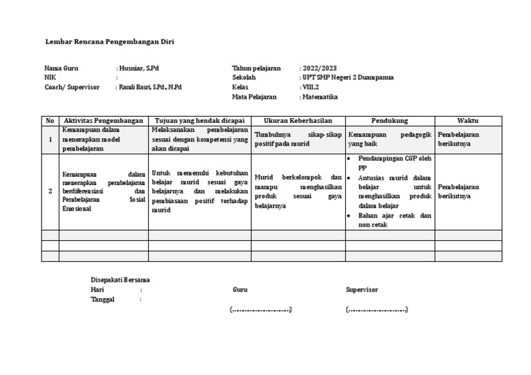4 - Lembar Rencana Pengembangan Diri | PDF