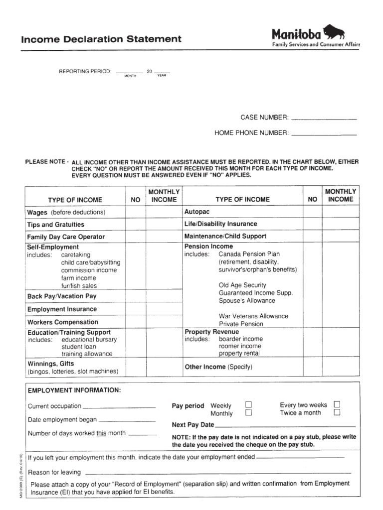 16.1.5form-Income Declaration Statement PDF | PDF