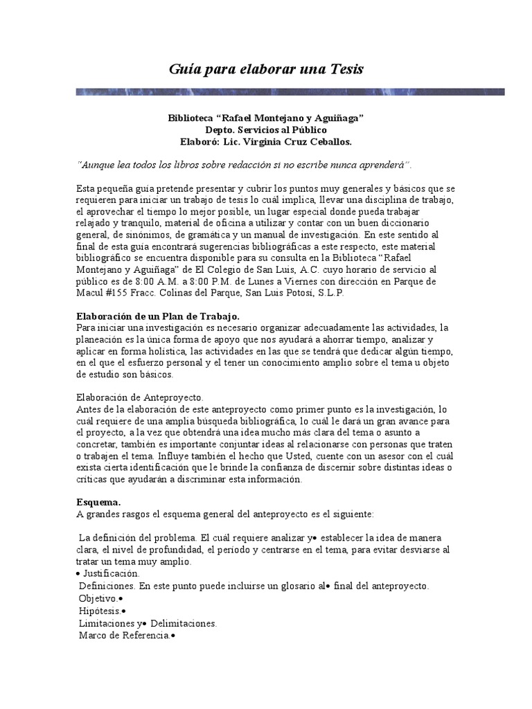 Guía para Elaborar Una Tesis | PDF | Archivo de computadora | Protocolo ...