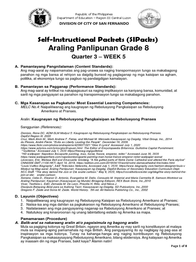 AP8 Q3 Week-5 Model-DLP | PDF | Maximilien Robespierre | Reign Of Terror