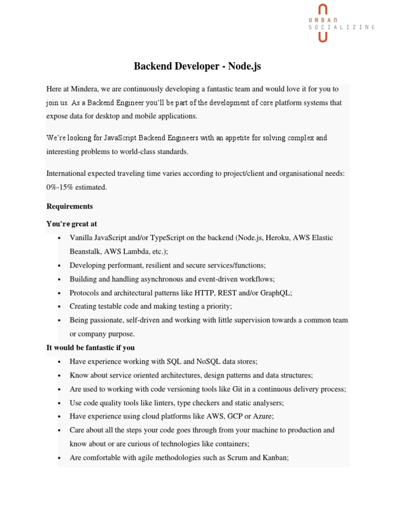 Backend Developer - Nodejs | PDF | Information Technology Management | Software