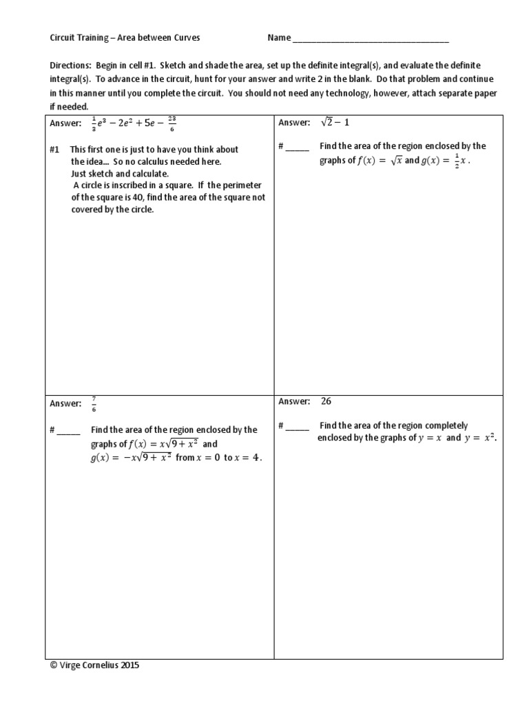 Circuit Training Area Between Curves Calculus | PDF | Area ...