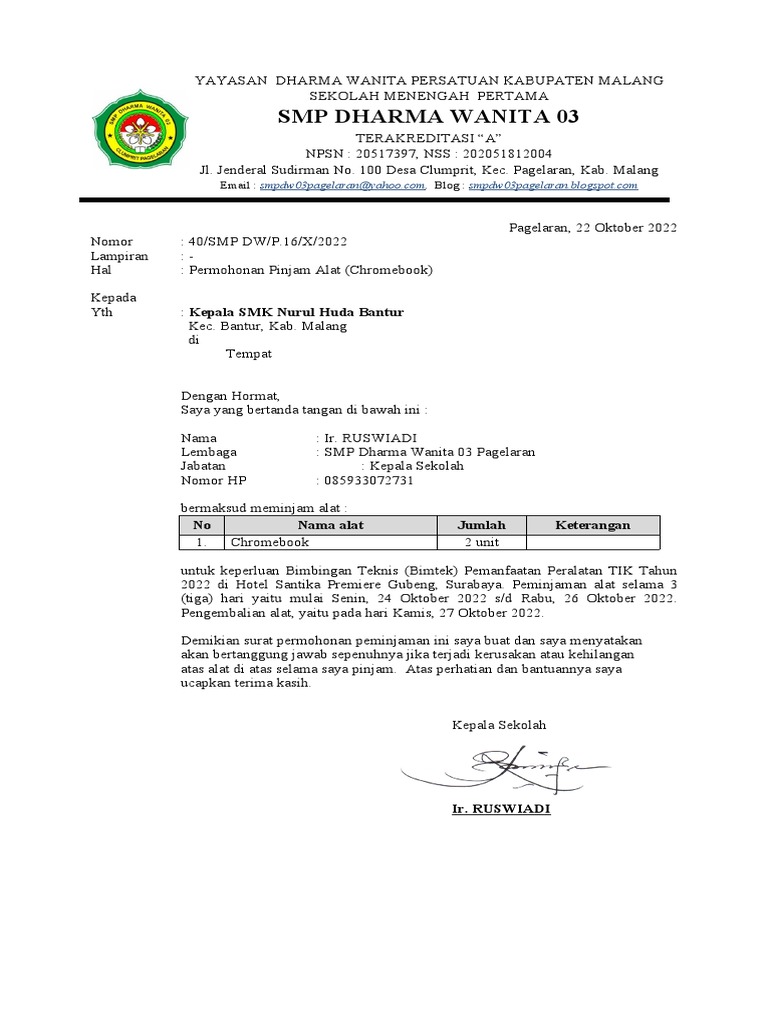 Surat Pinjam Alat | PDF