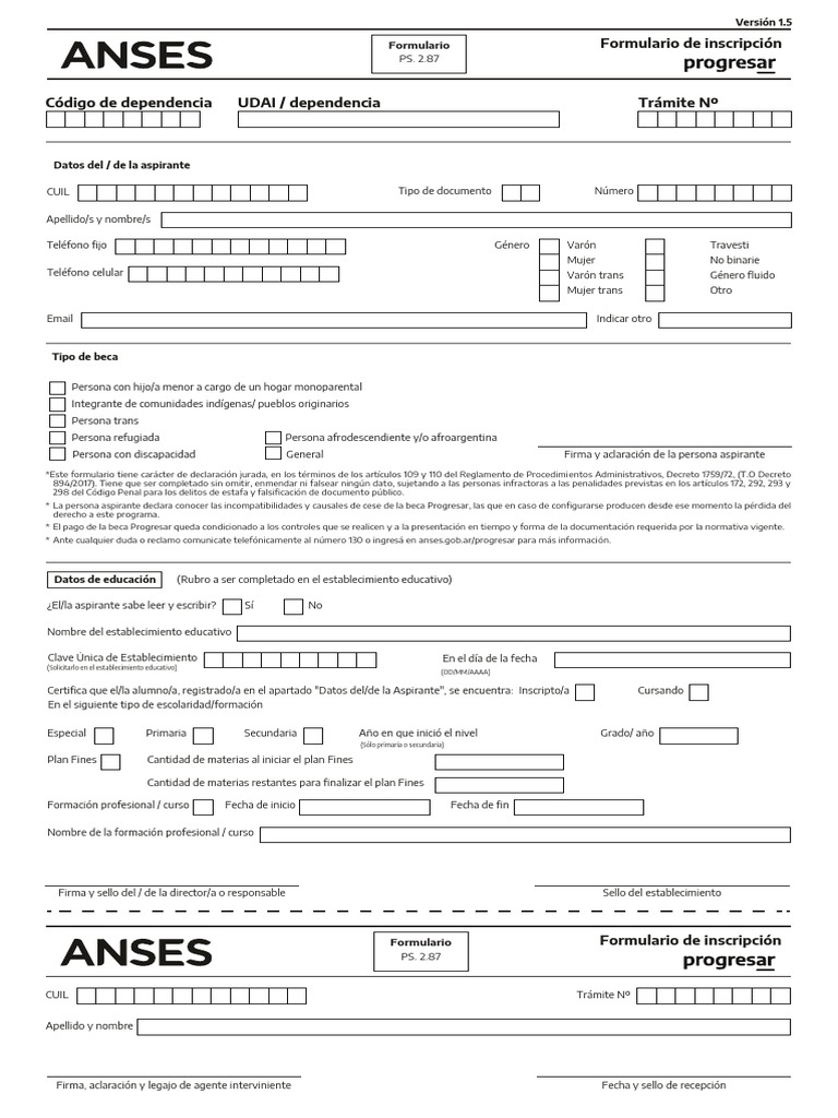 PS 2.87 Inscripcion Progresar Versión 1.5 | PDF