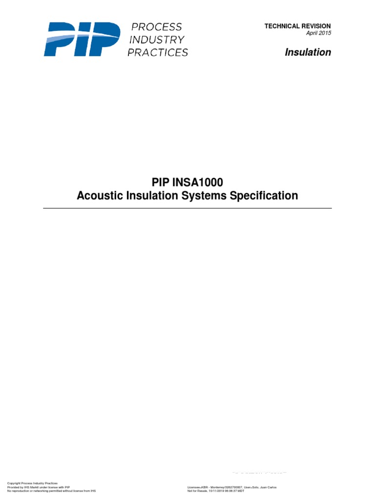 PIP INSA1000 (2015) - Acoustic Insulation Systems Specification | PDF ...