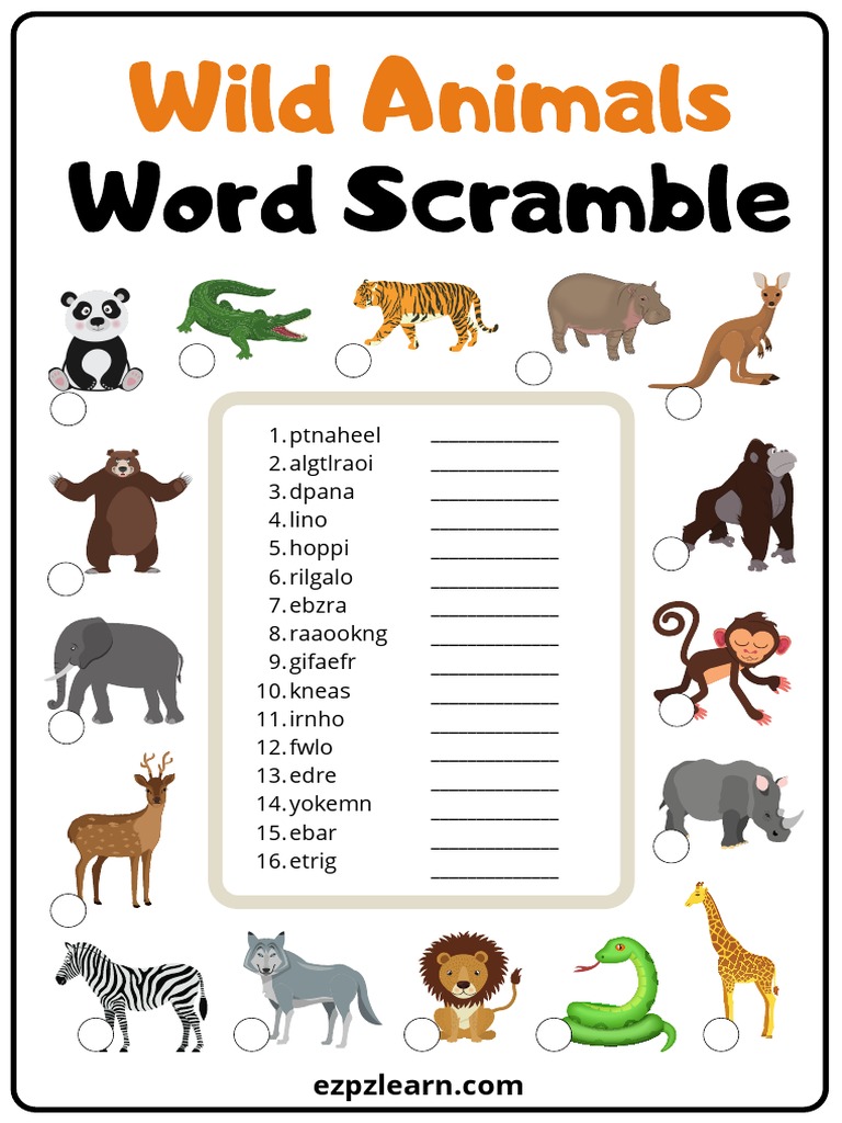 Wild Animals word scramble 1 | PDF