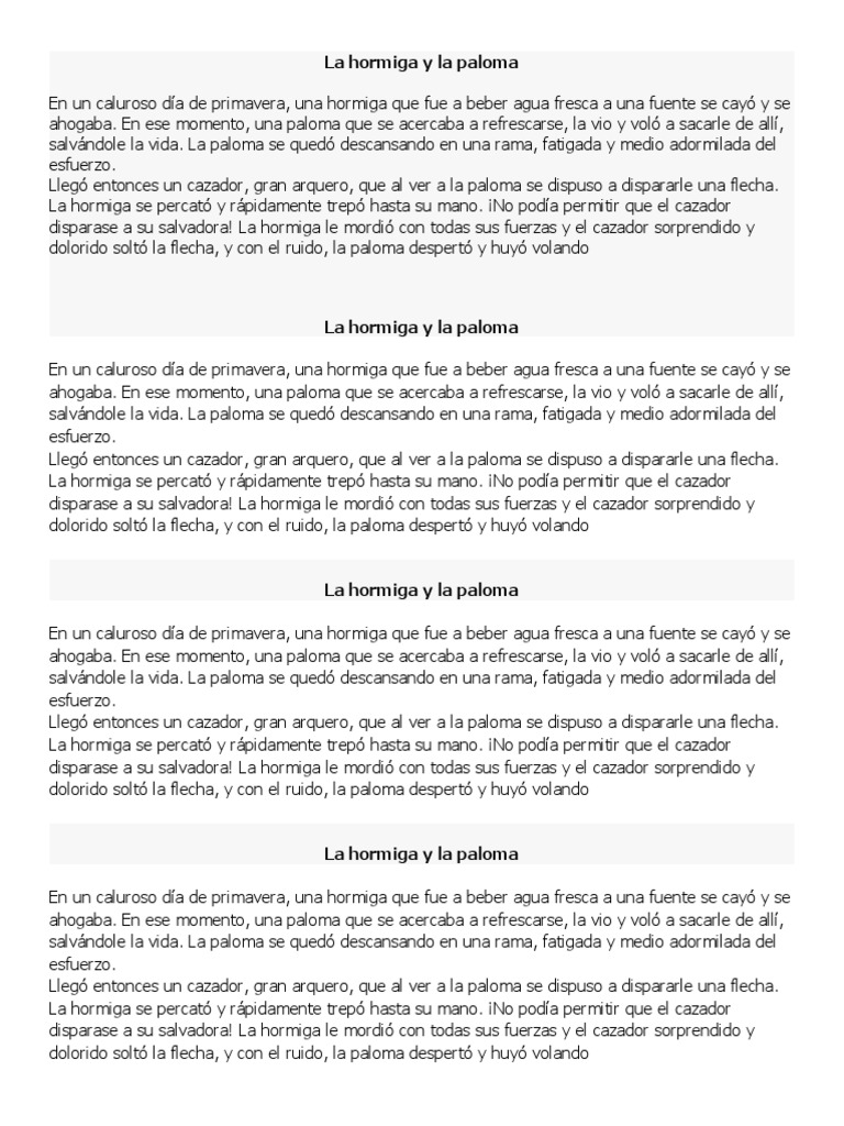 LECTURA La Hormiga y La Paloma | PDF