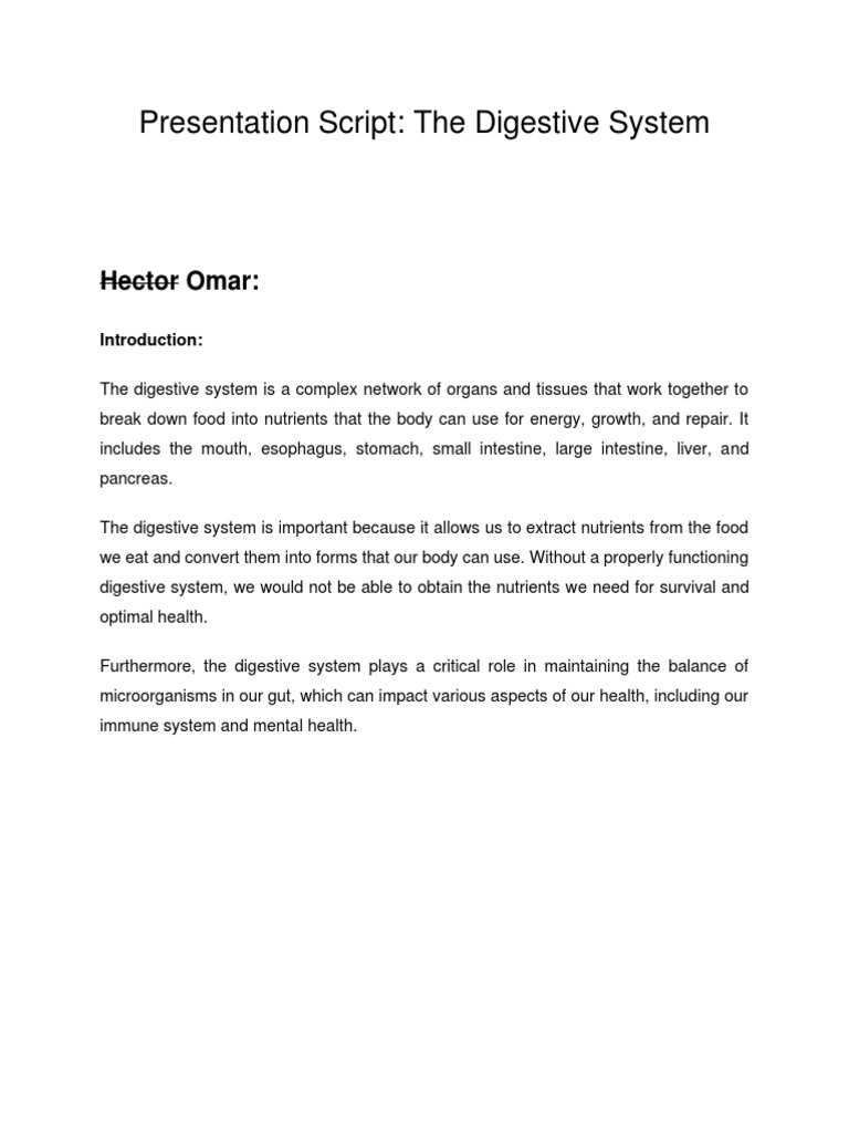 Presentation Script | PDF | Human Digestive System | Digestion