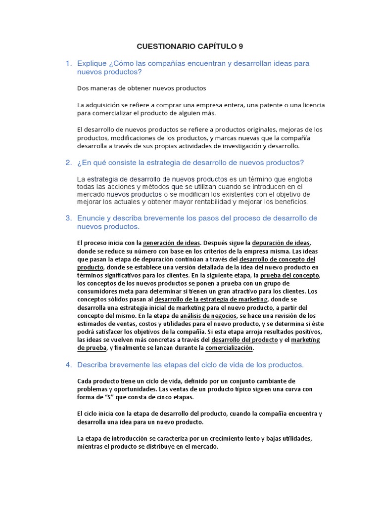 CUESTIONARIO CAPÍTULO 9 y 10 | PDF | Marketing | Precios